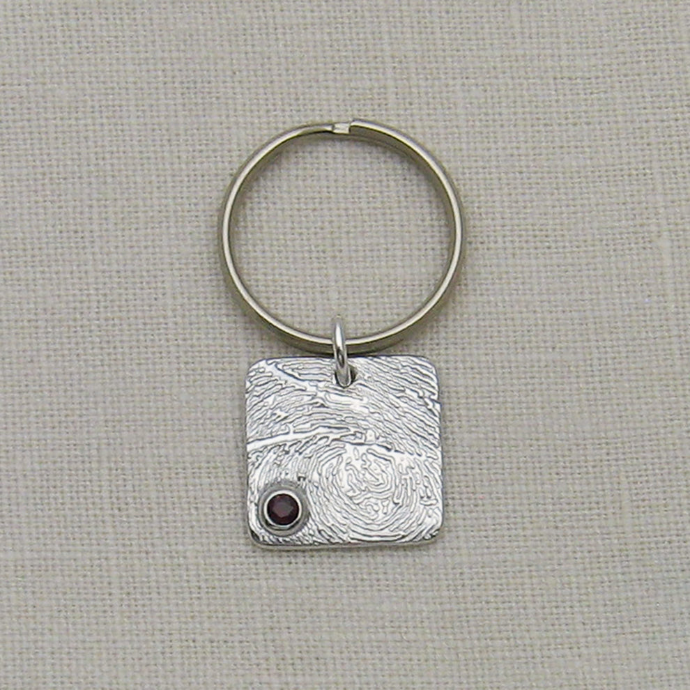 Square Fingerprint Keychain with Birthstone | Sterling Silver – A ...